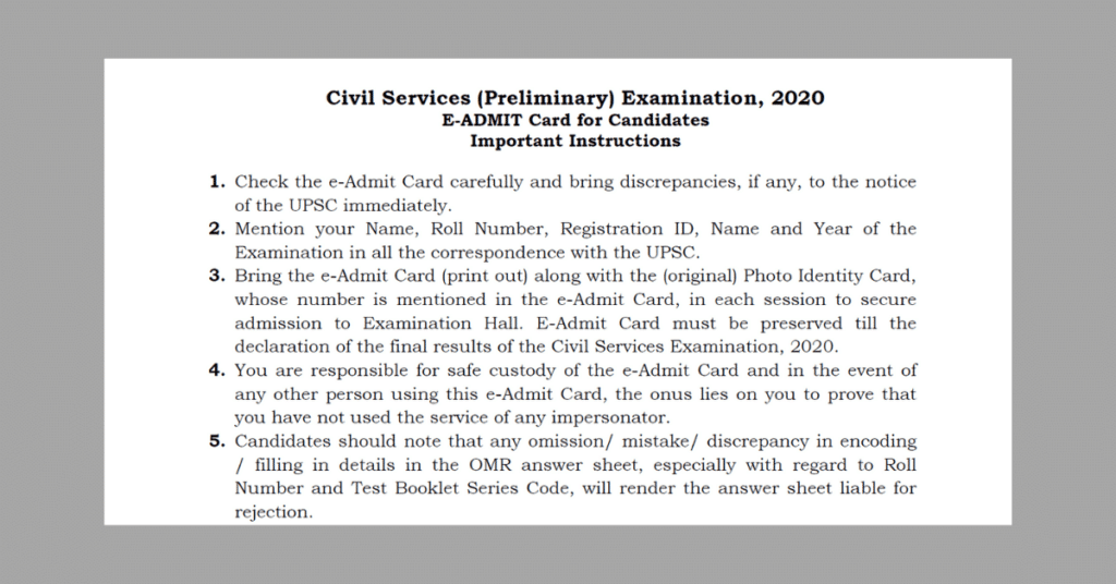 Important Instructions For Candidates Appearing In Upsc Cse Prelims