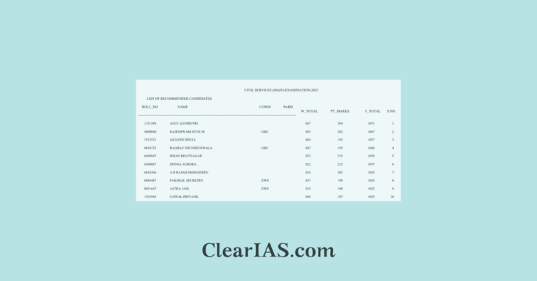 UPSC CSE 2025 Marksheet of Recommended candidates | ClearIAS